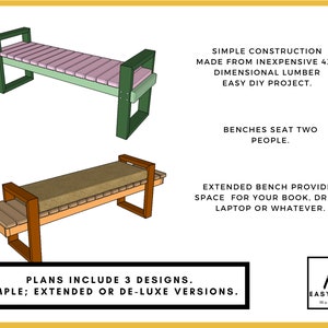 PLANS for Garden Bench Made From Standard Materials 3 Different Designs ...