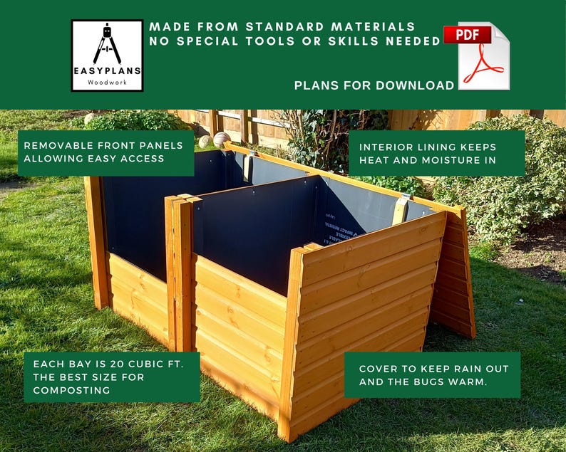 Compost Bin Plans: 1, 2, 3-bay System (plans for Download) - Etsy