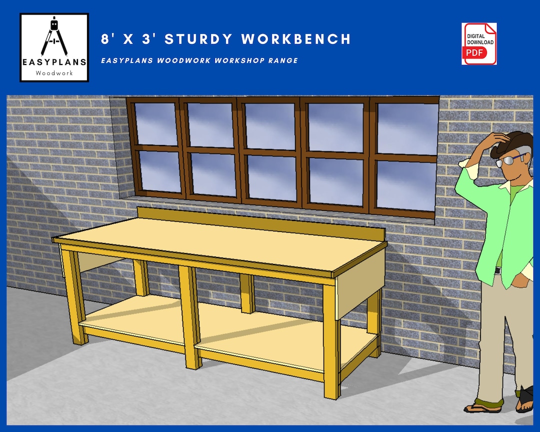 PLANS for Sturdy 8ft Workbench Simple DIY Build Project - Etsy