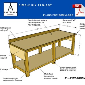 PLANS for Sturdy 8ft Workbench Simple DIY Build Project - Etsy
