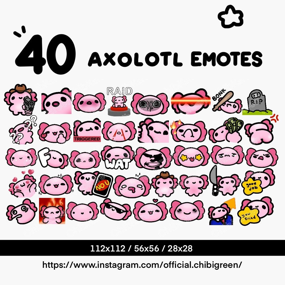 Axolotl Twitch Emotes | Axolotl Discord Emotes | Kawaii Axolotl Emotes ...