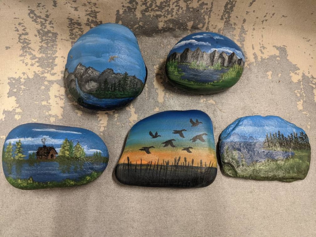 Painted Nature Scene Rocks - Etsy