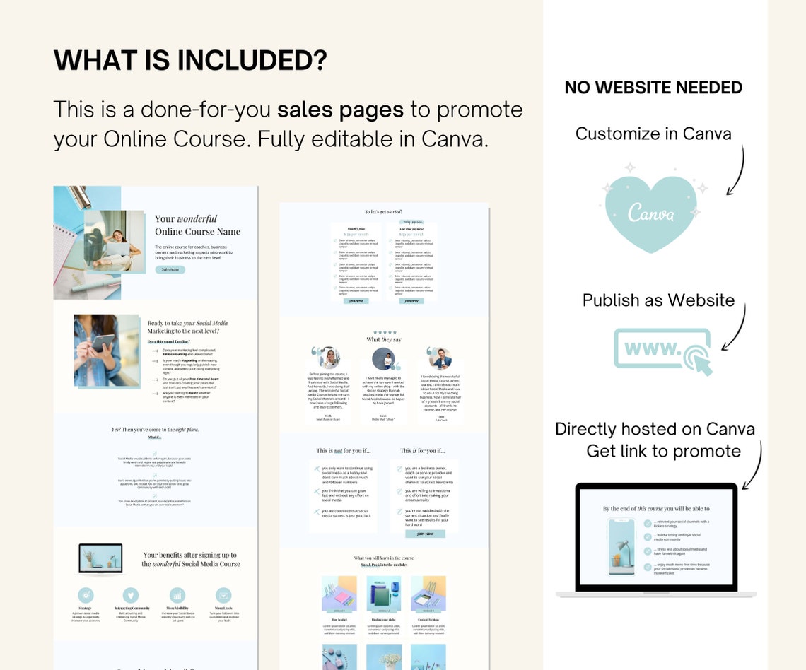 Online Course Sales Page Template Canva | Sales Funnel Canva | Website ...