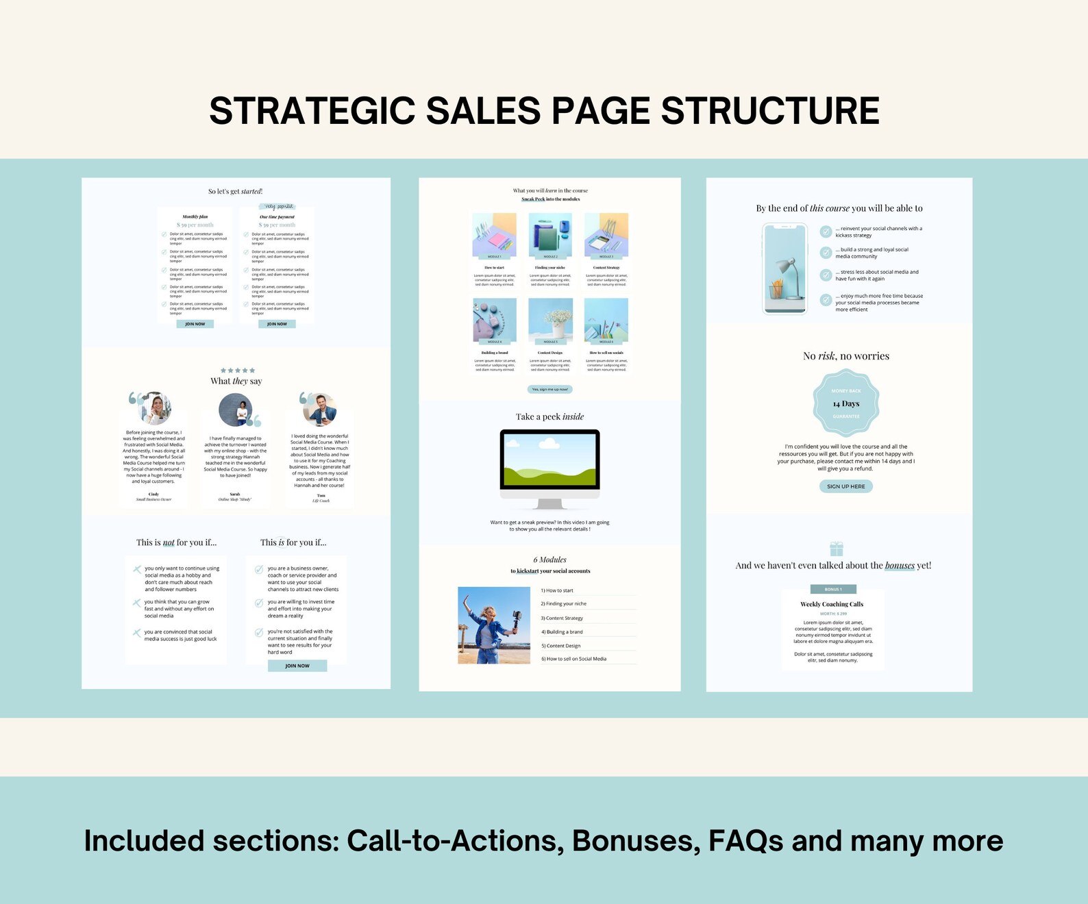 Online Course Sales Page Template Canva | Sales Funnel Canva | Website ...