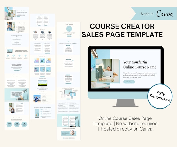 Online Course Sales Page Template Canva Sales Funnel Canva - Etsy