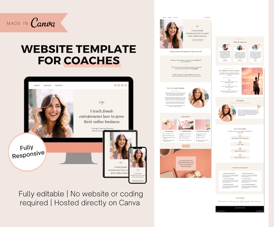 Website Template Coach | Canva Website Template for Coaching Business ...