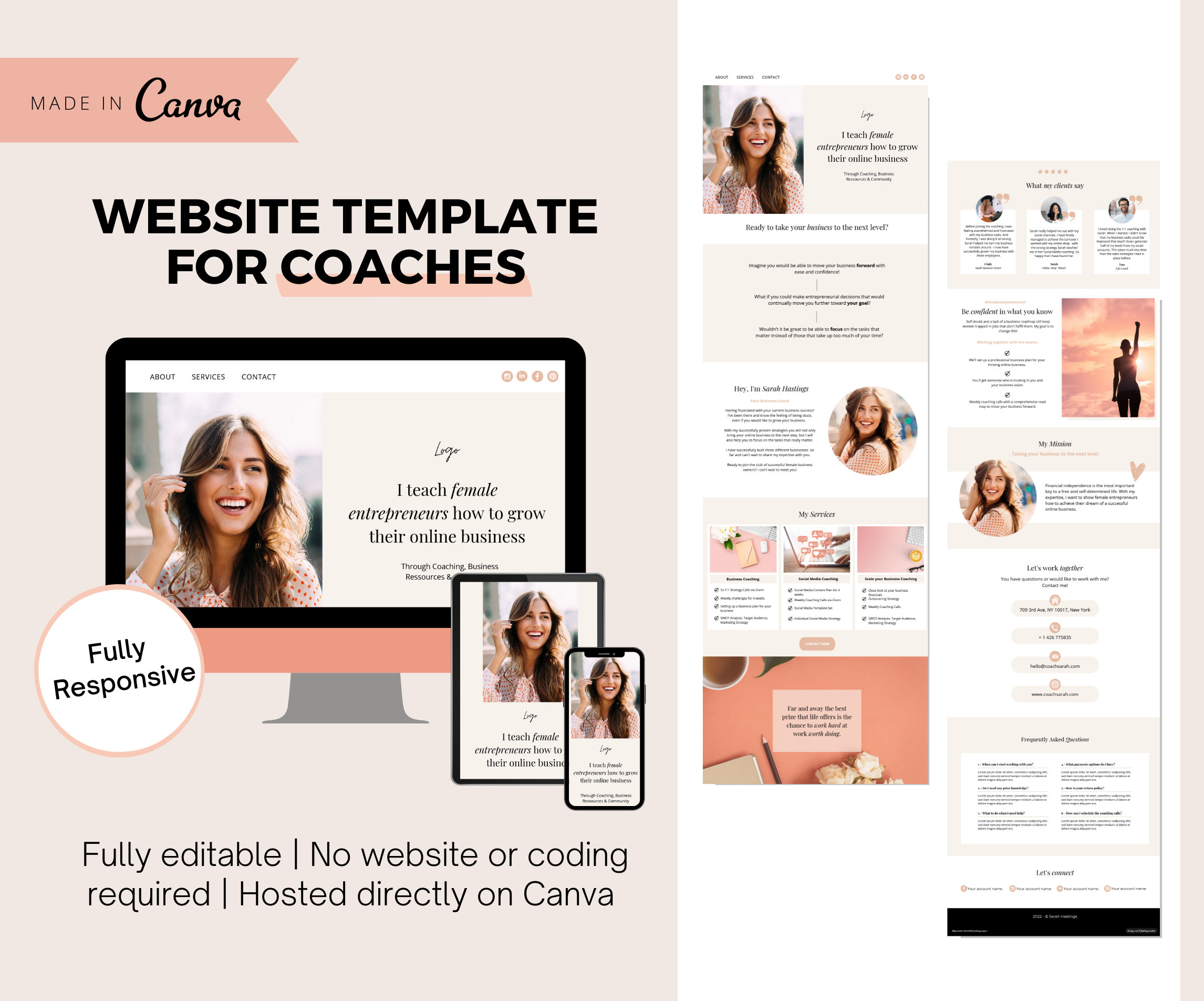 Website Template Coach | Canva Website Template for Coaching Business ...