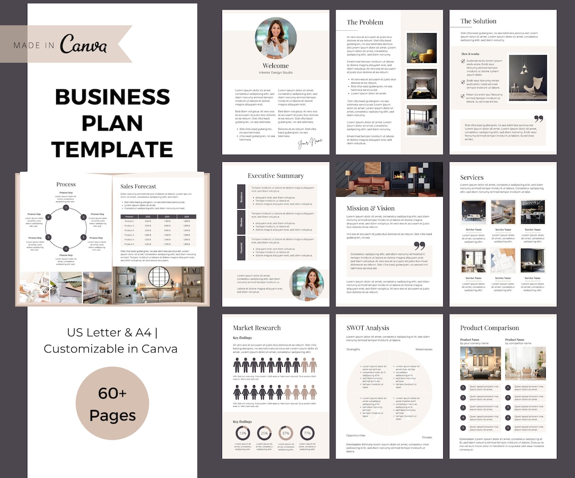 Business Plan Template Canva, Printable Business Plan Template for ...