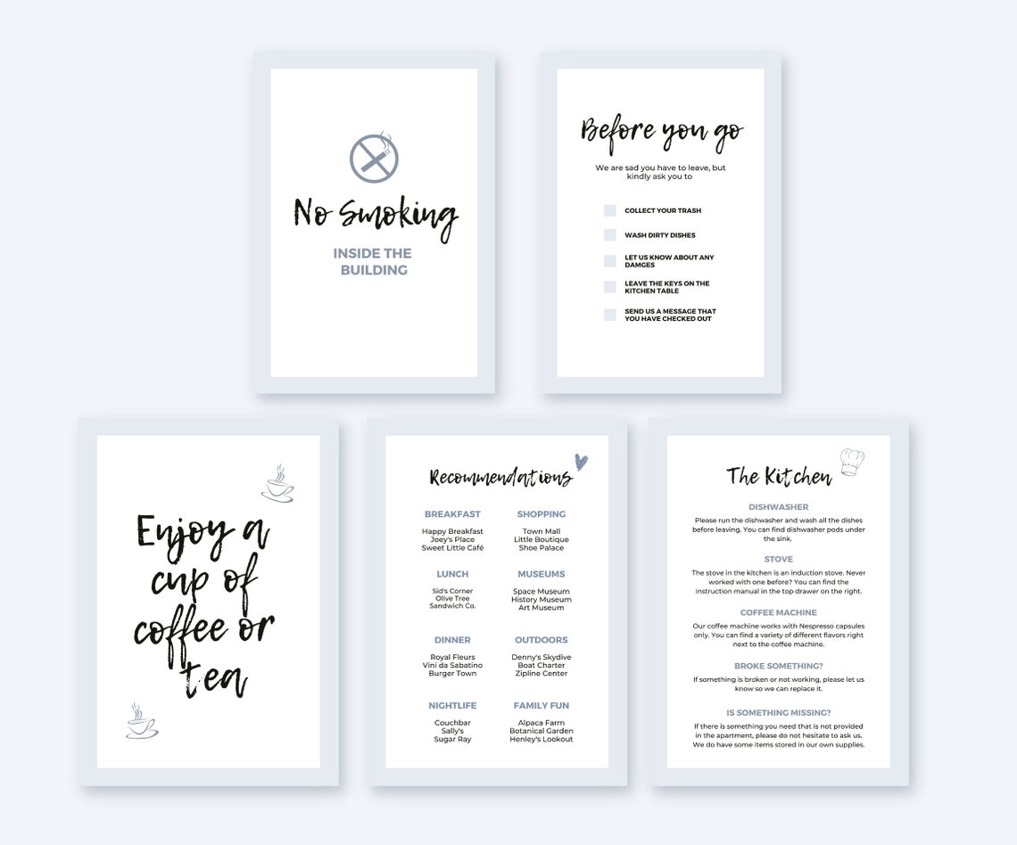 16 Airbnb Posters | Airbnb Signs Template Canva | Editable Airbnb Guest ...