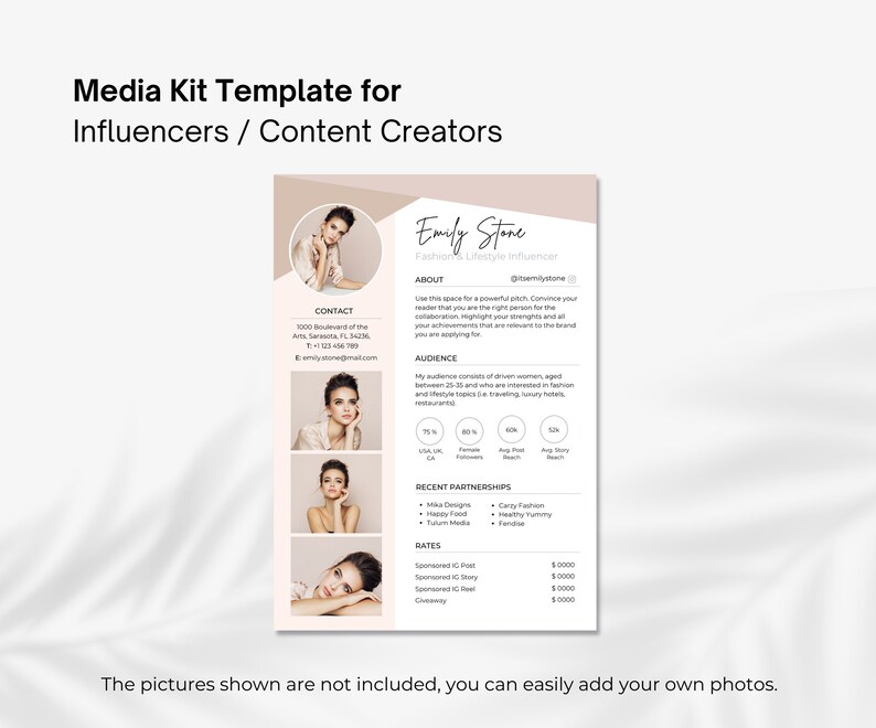 Media Kit Template Canva | Influencer Media Kit Instagram | 1 Page Editable Media Kit ...