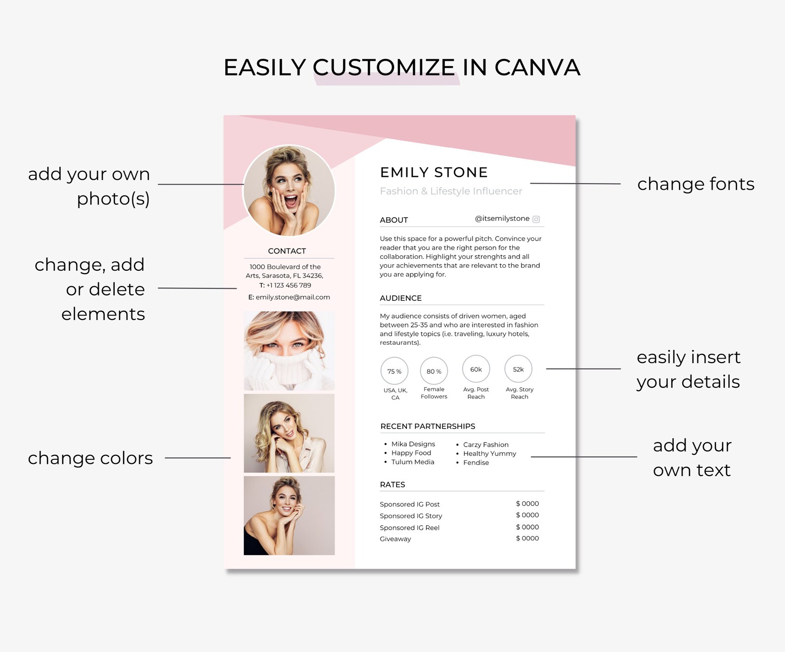 1 Page Content Creator Media Kit Template | Influencer Media Kit ...