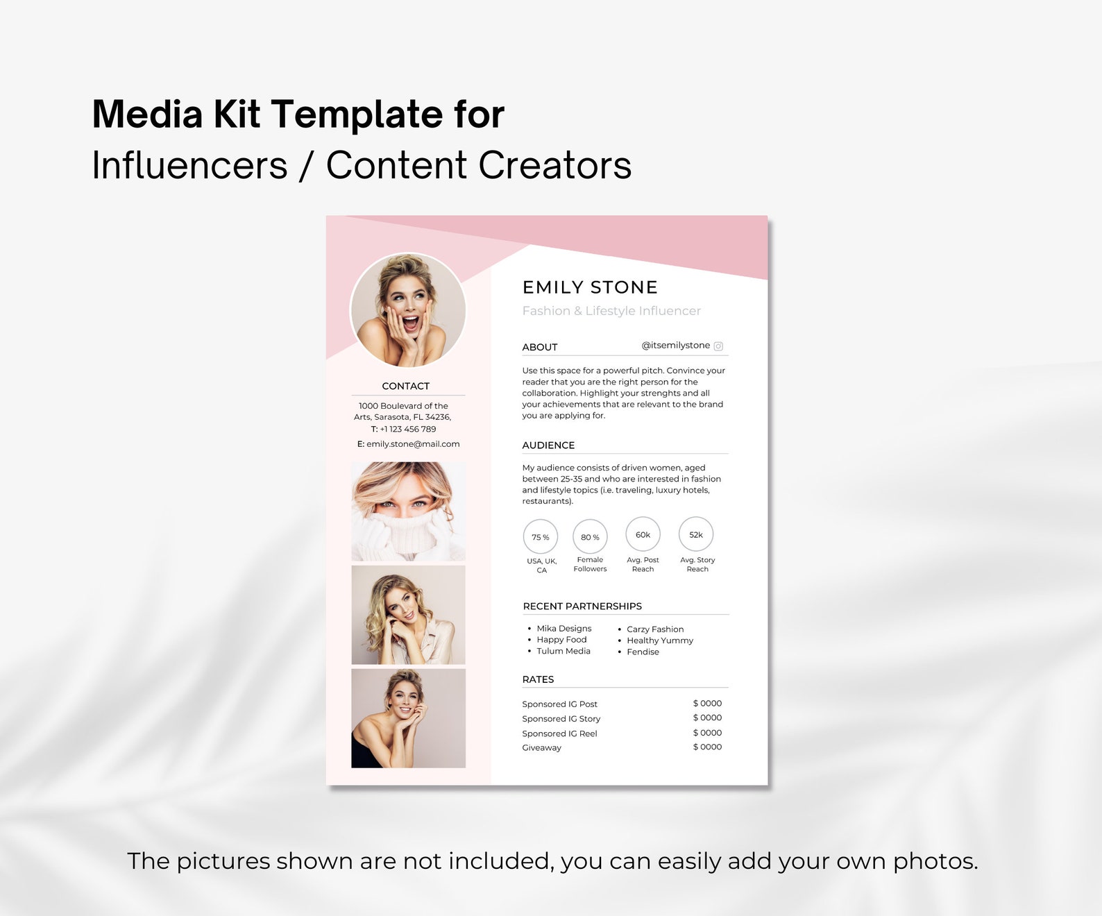 1 Page Content Creator Media Kit Template | Influencer Media Kit ...