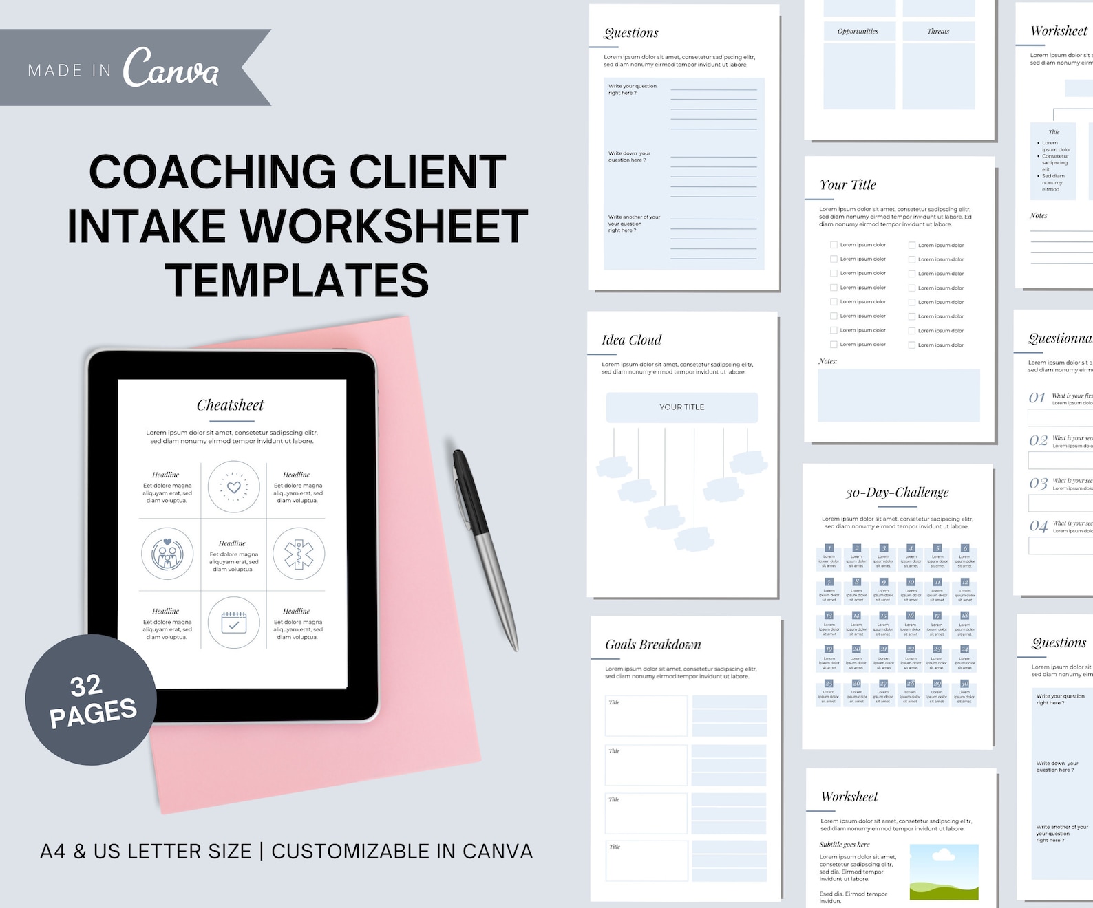 Coaching Client Worksheet Templates Canva | Client Intake Forms ...