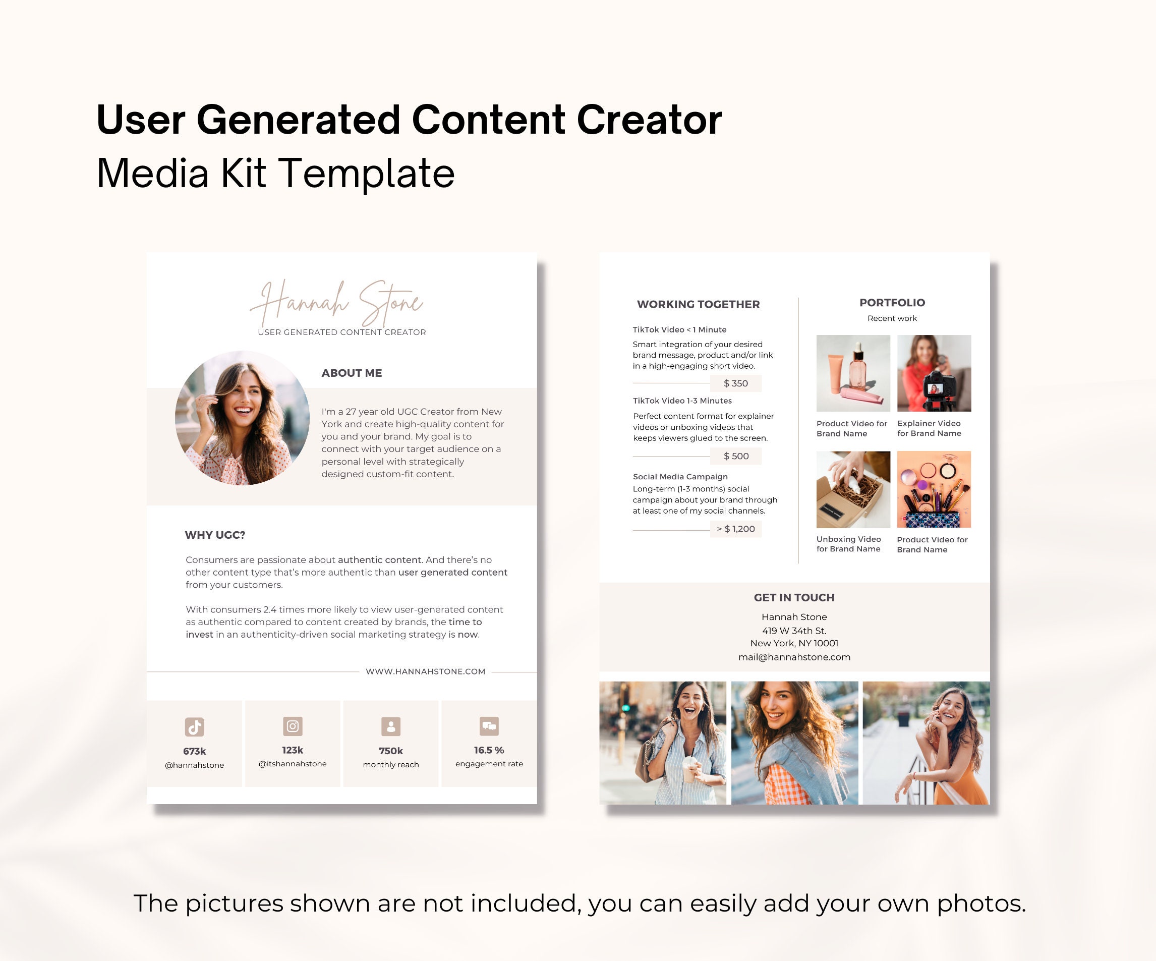UGC Portfolio, UGC Media Kit Template, User Generated Content Creator ...