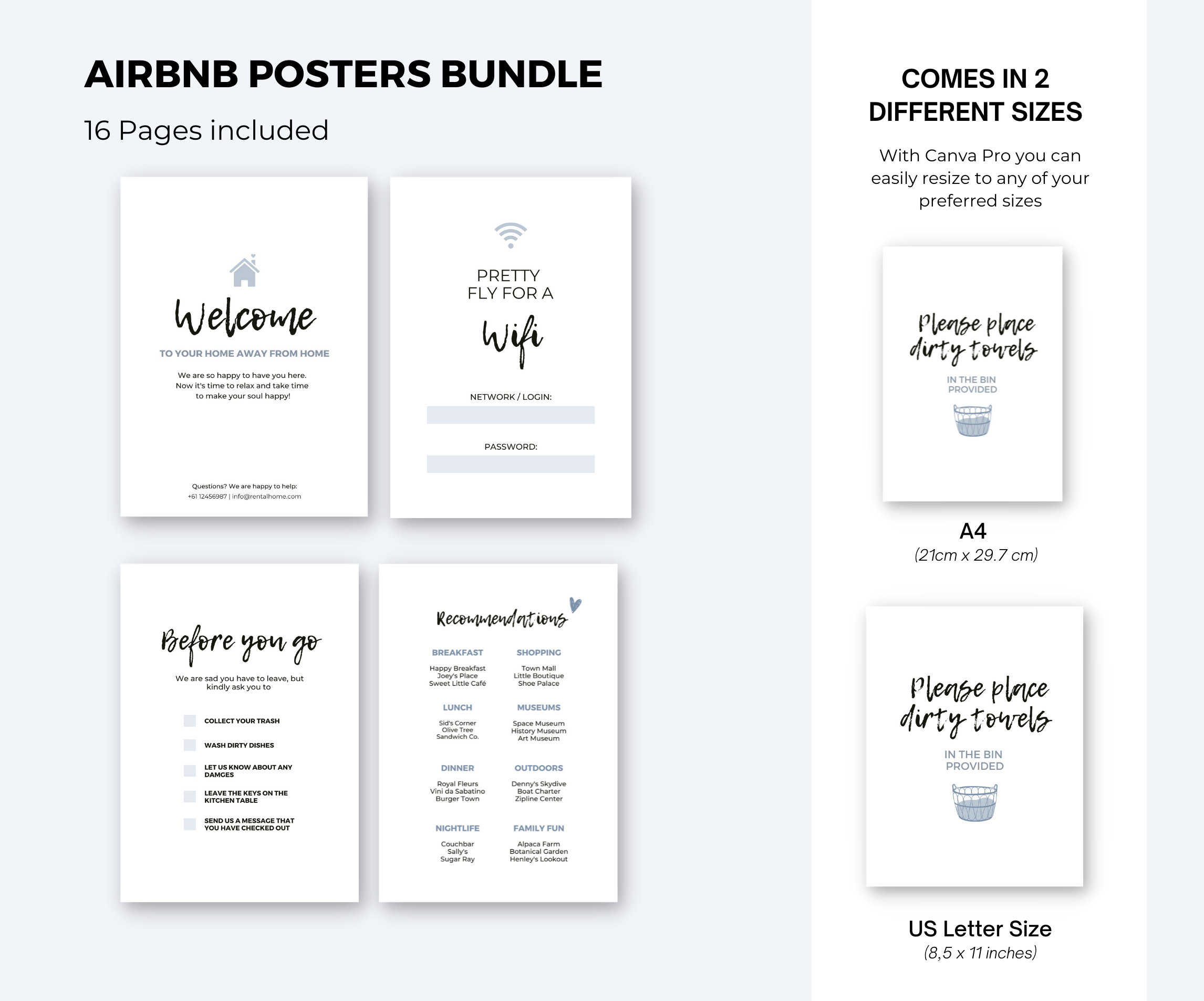 Airbnb Posters Bundle | 16 Airbnb Signs Canva Template | Airbnb ...