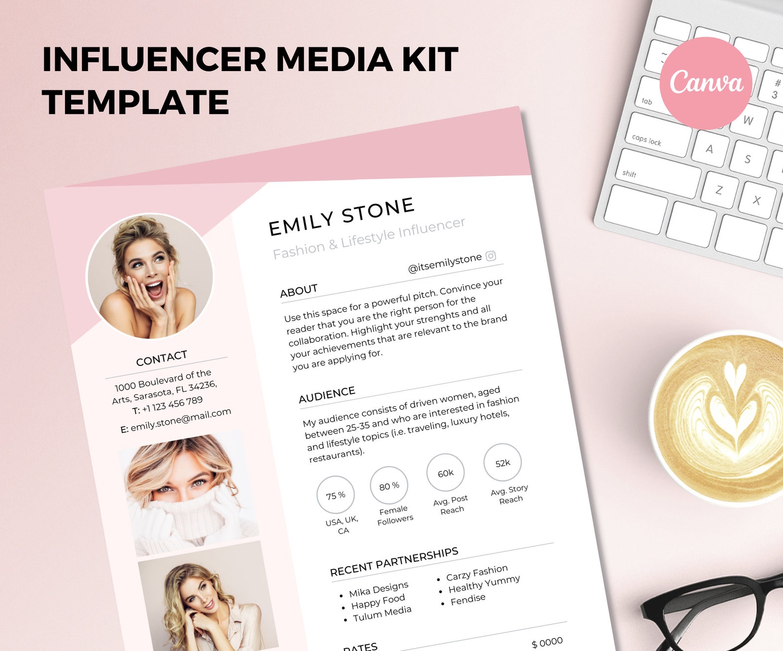 1 Page Content Creator Media Kit Template | Influencer Media Kit ...