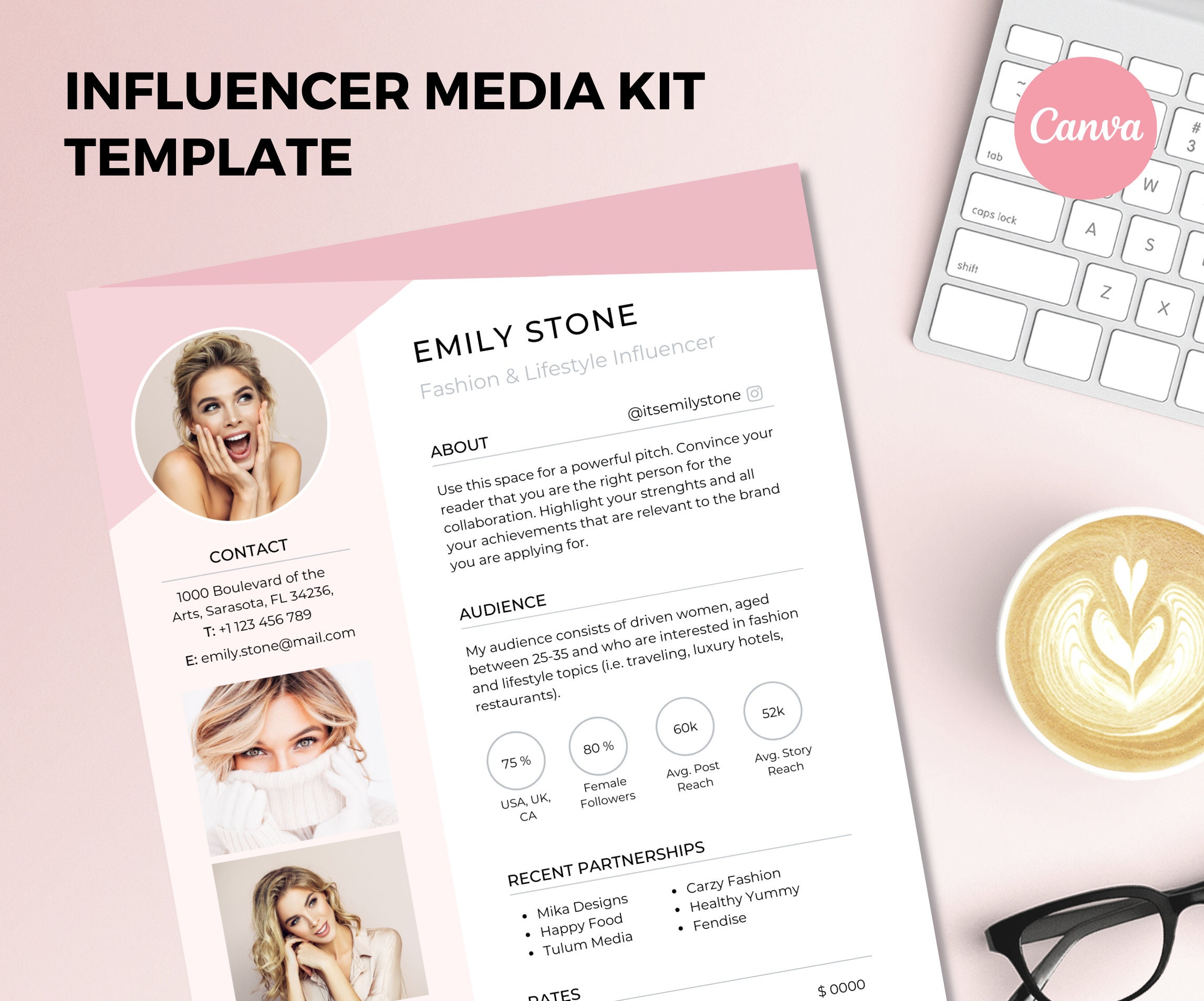 1 Page Content Creator Media Kit Template | Influencer Media Kit ...