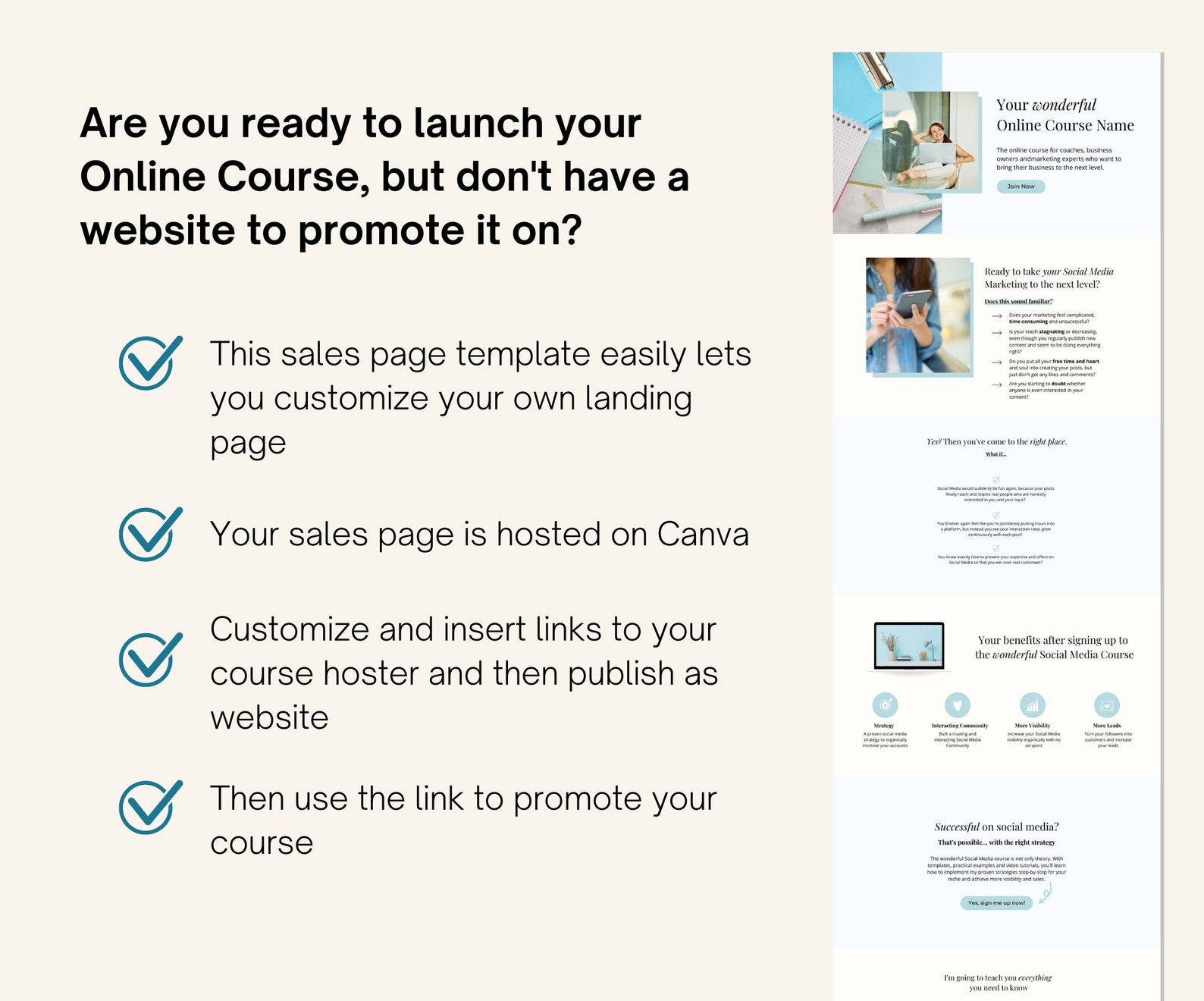 Online Course Sales Page Template Canva | Sales Funnel Canva | Website ...