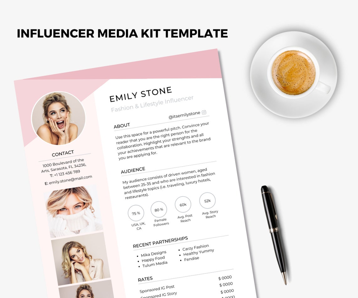 Influencer Media Kit Template Canva 1 Page Media Kit Instagram ...