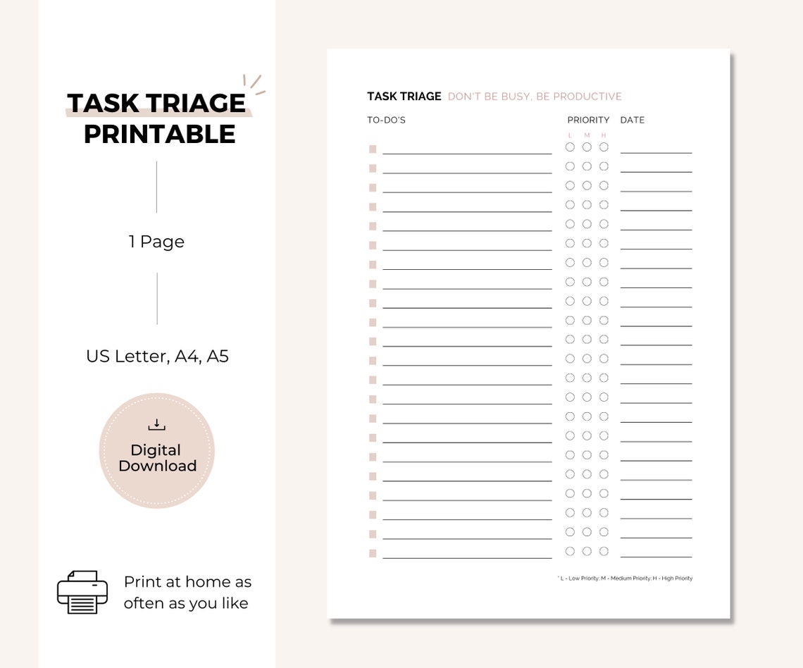 Task Triage Printable, Brain Dump, Task List, Task Tracker, PDF in A5 ...