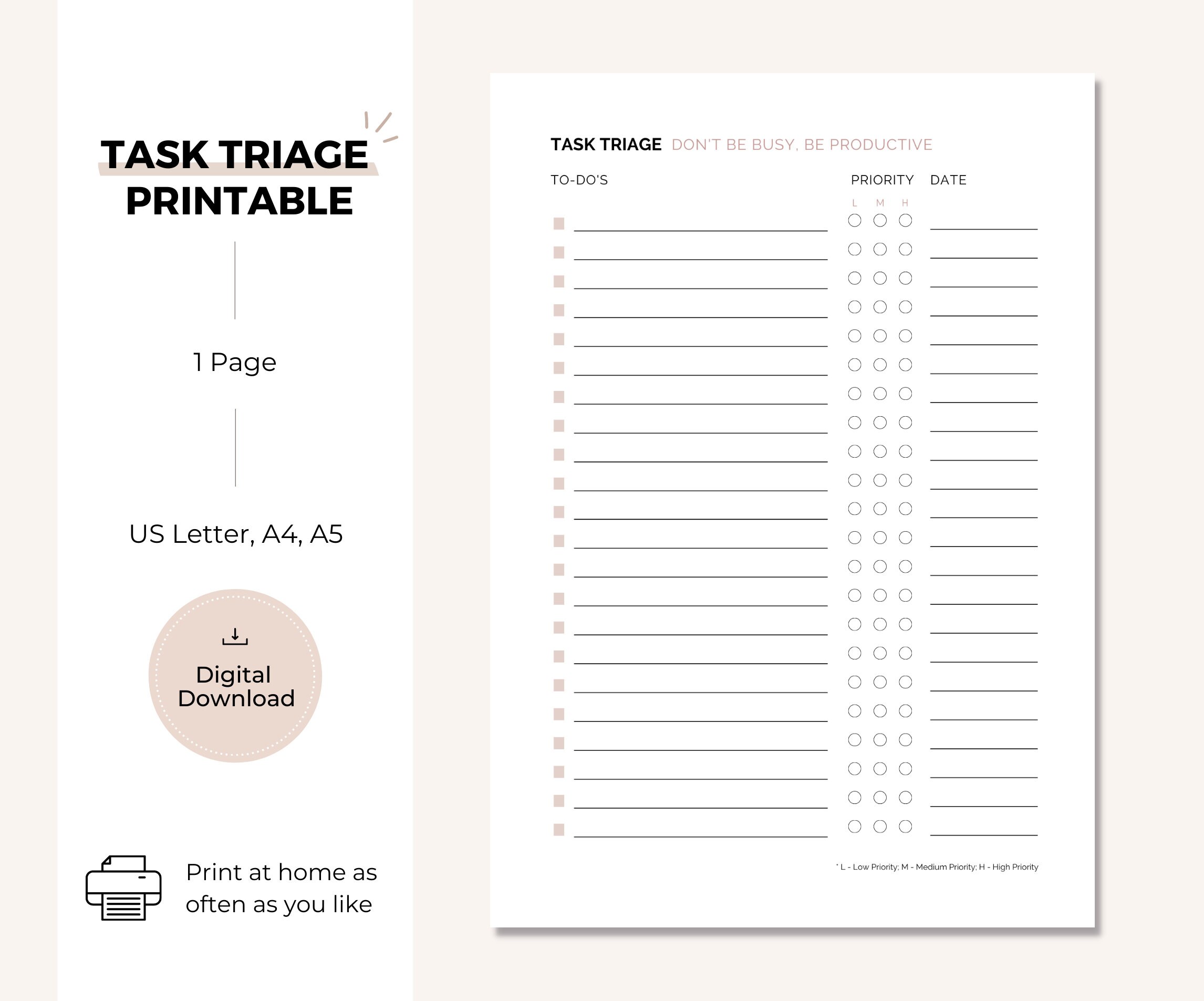 Task Triage Printable, Brain Dump, Task List, Task Tracker, PDF in A5 ...