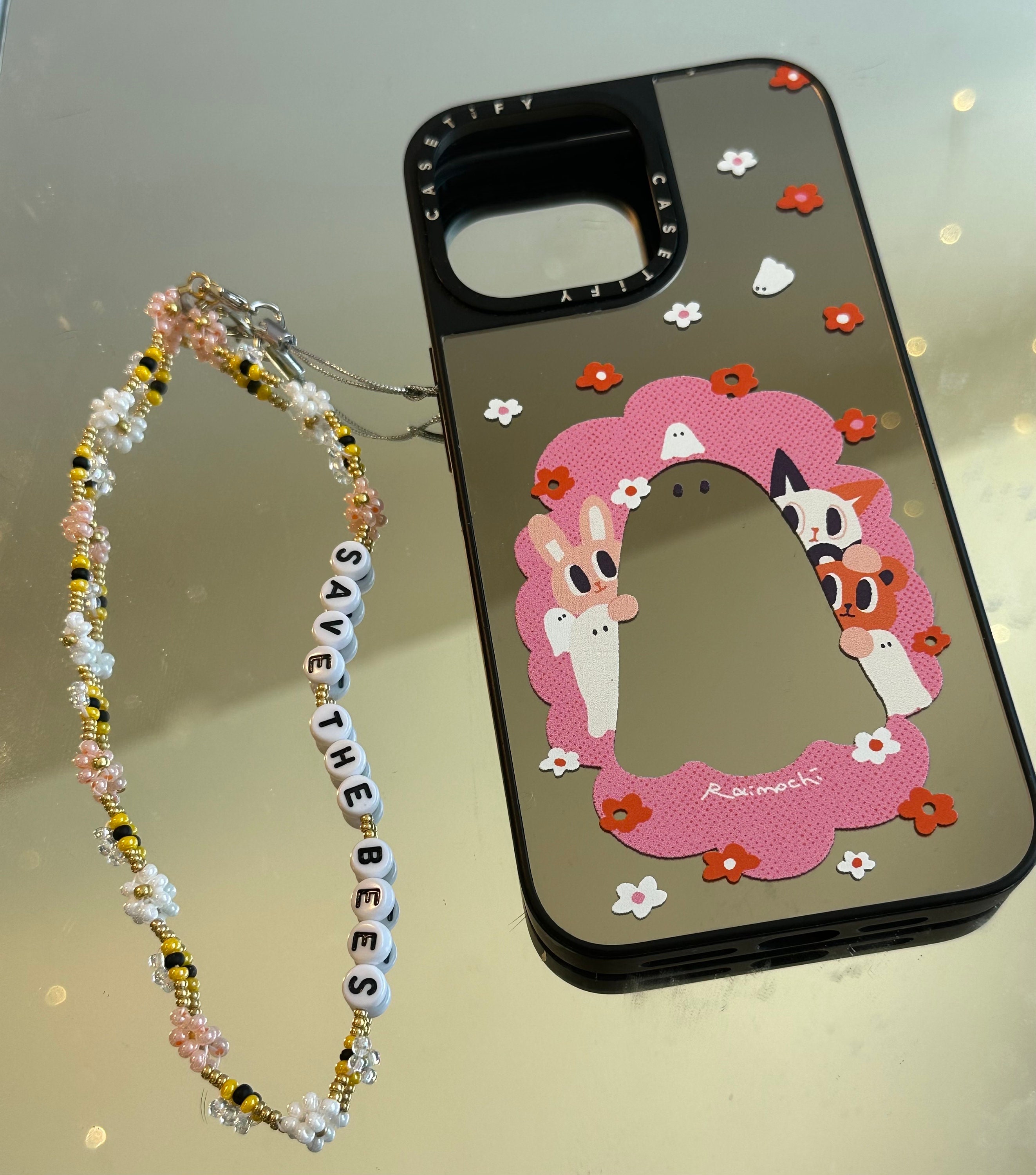 Custom Classy Dainty Bee and Flower Seed Bead Phone Charm Gift for Her ...