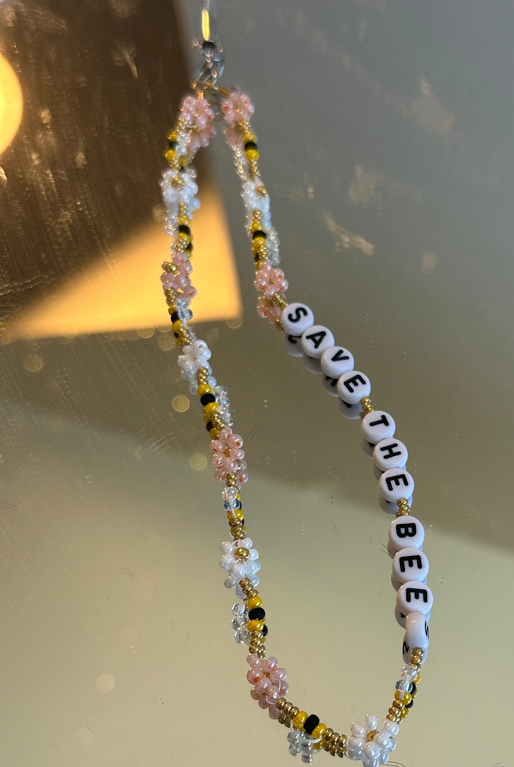 Custom Classy Dainty Bee and Flower Seed Bead Phone Charm Gift for Her ...