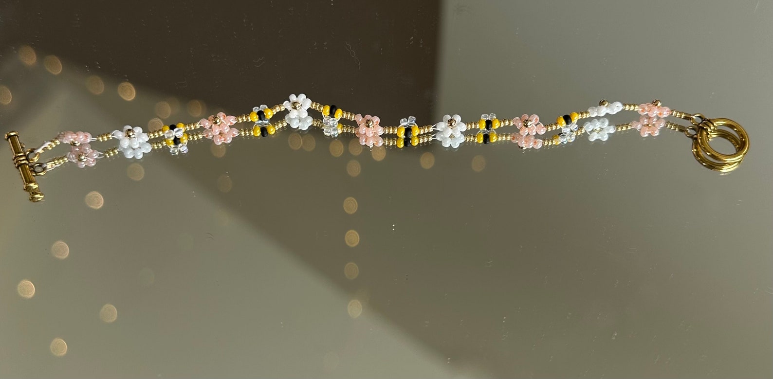 Custom Classy Dainty Bee and Flower Seed Bead Bracelet Gift for Her ...