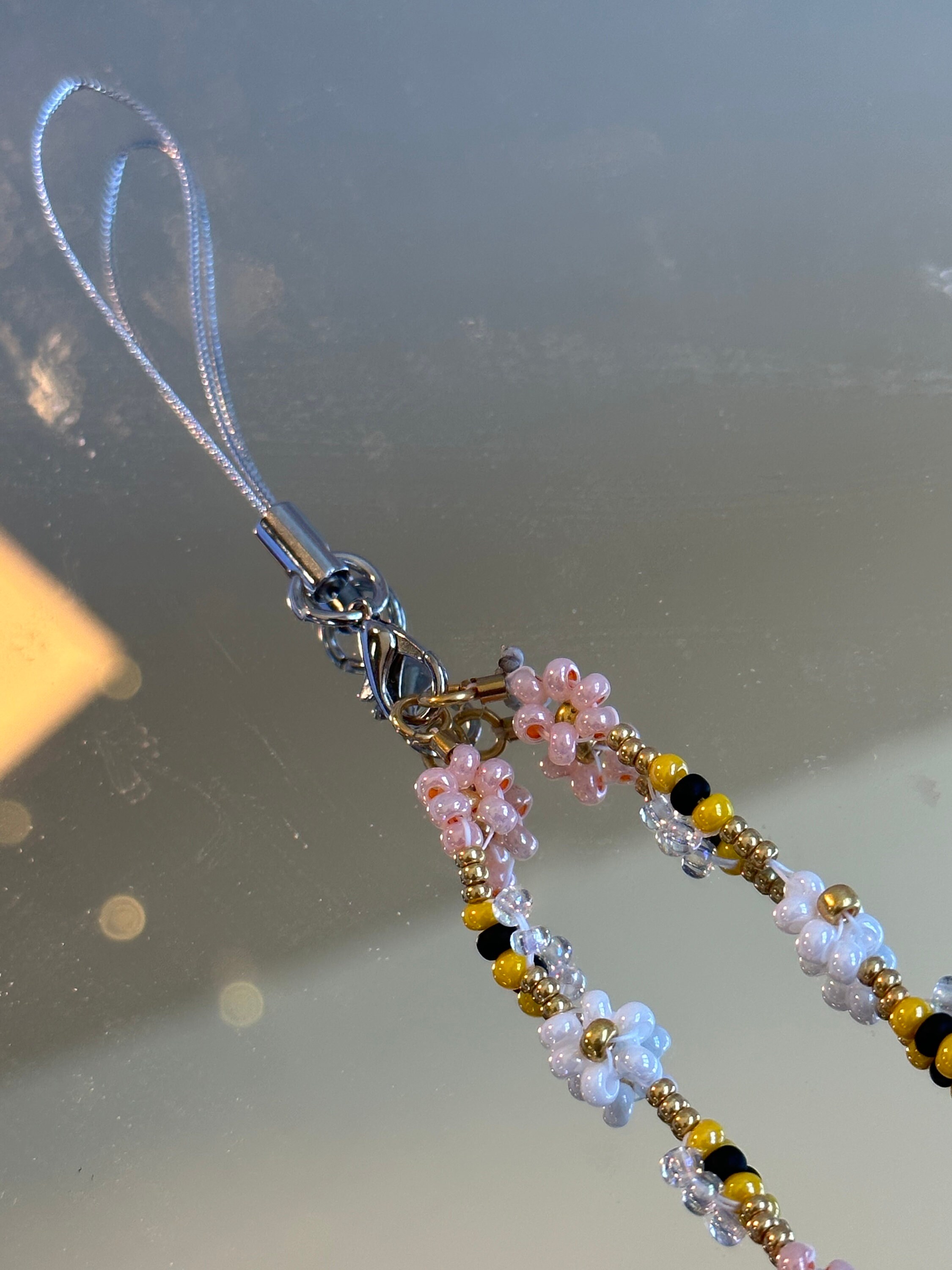 Custom Classy Dainty Bee and Flower Seed Bead Phone Charm Gift for Her ...