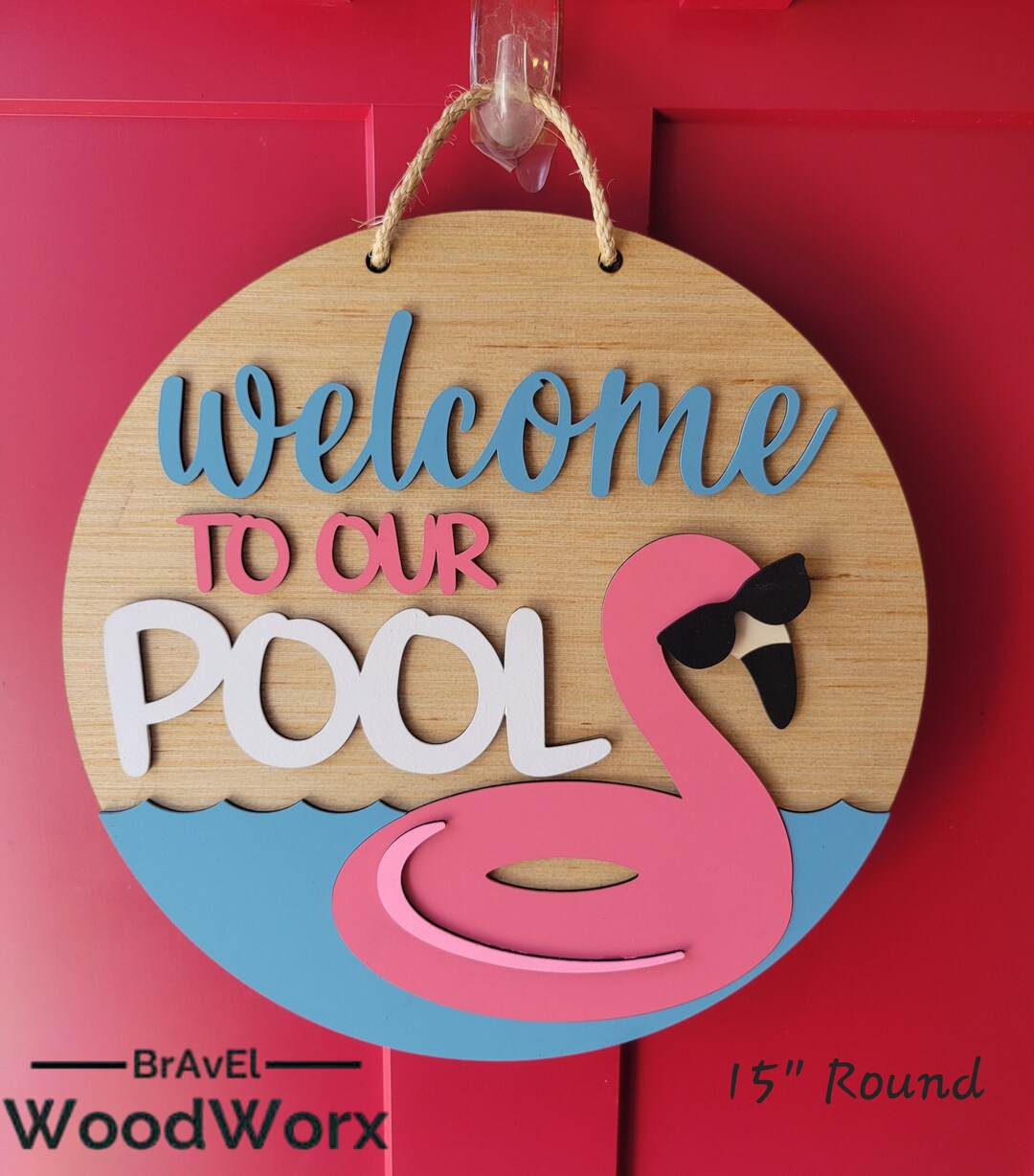 Welcome to Our Swimming Pool Door / Wall Sign Wreath - Farmhouse - 3D ...