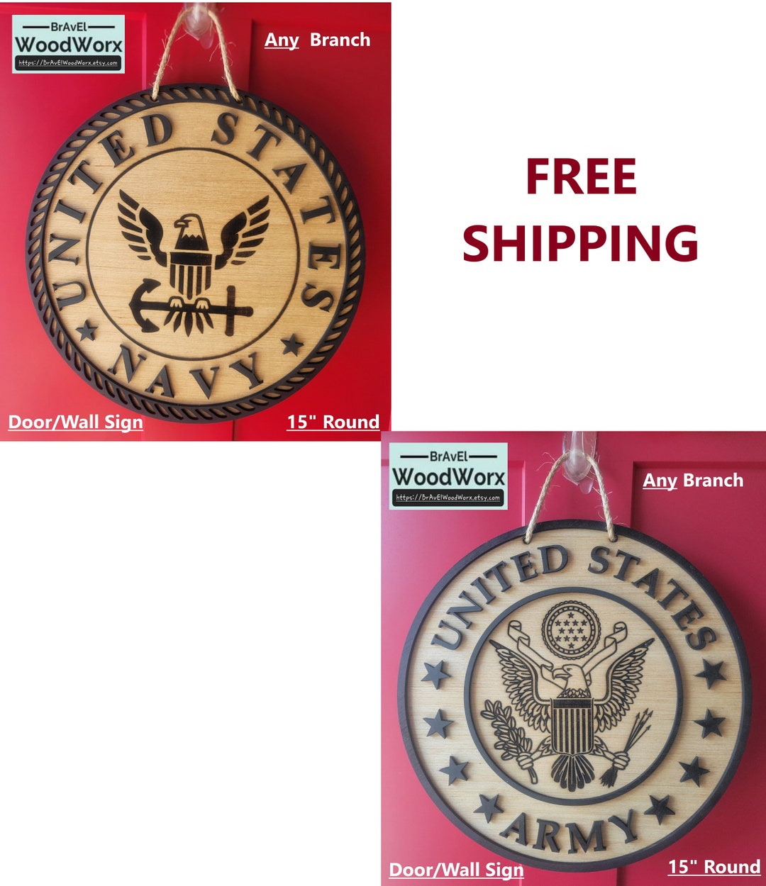 3D Wood USA Army Navy Door / Wall Sign Wreath - Etsy