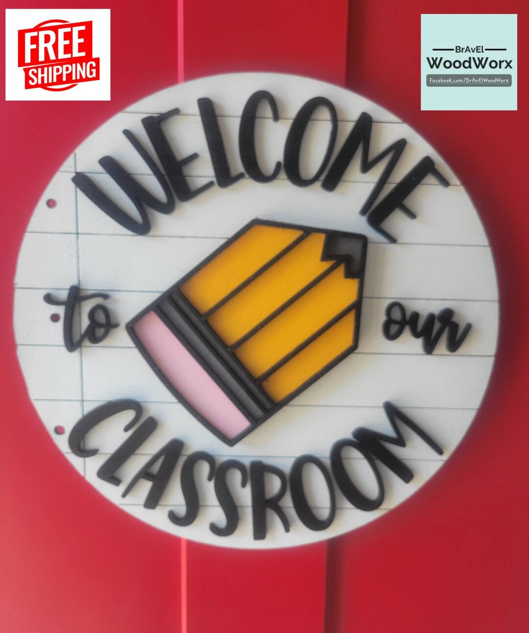 Farmhouse Classroom Door / Wall Sign Wreath Welcome to Our Classroom 3D ...