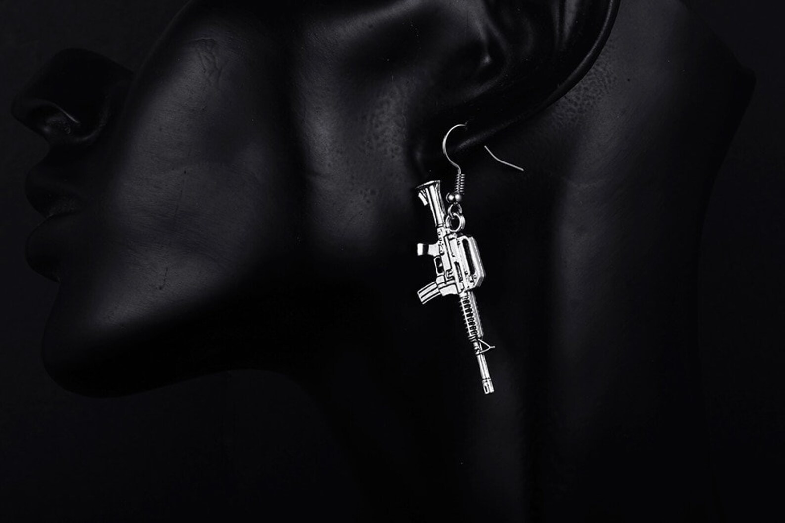 Trippy Gun Earrings Assault Rifle Silver | Etsy