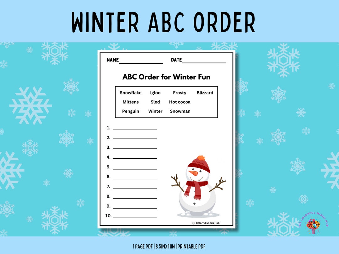 Winter Wonderland ABC Order Challenge Worksheet for Kindergarten and ...