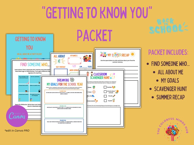 Editable All About Me Packet | Getting to Know You| Back-to-school - Etsy