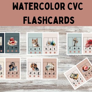 CVC Word Flashcards, Watercolor, Phonics, Learn to Read, Short Vowel ...