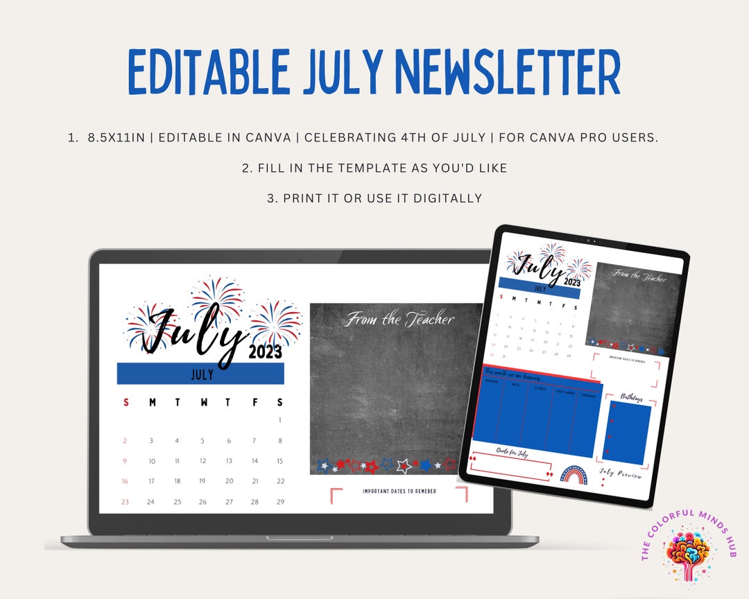 Editable July Classroom Newsletter | Template | 4th of July | Monthly ...
