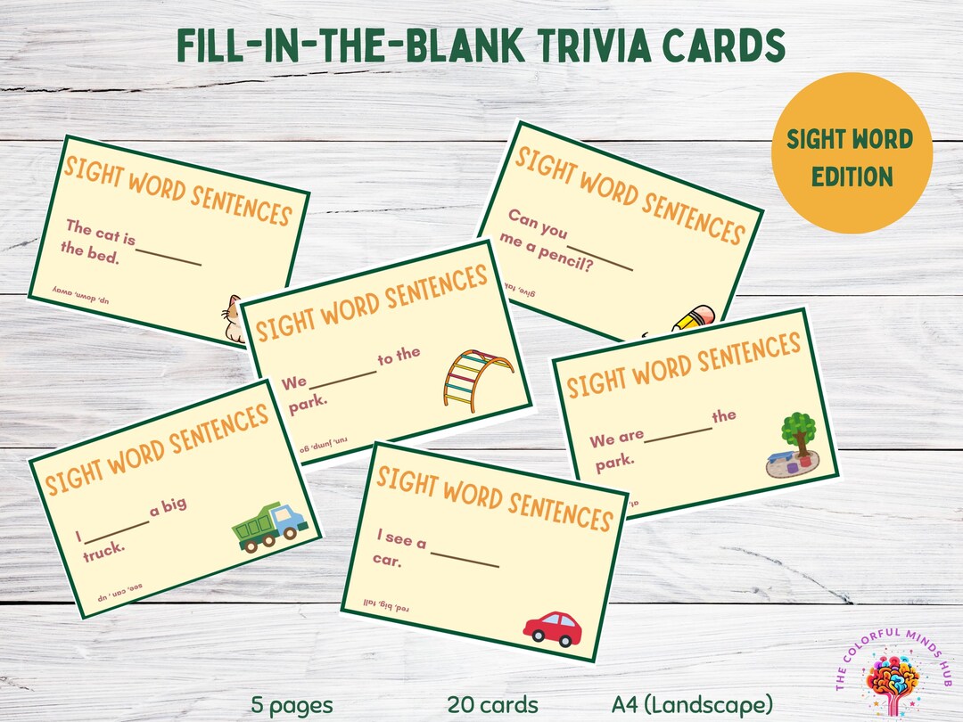 Sight Word Edition Trivia Cards - Etsy