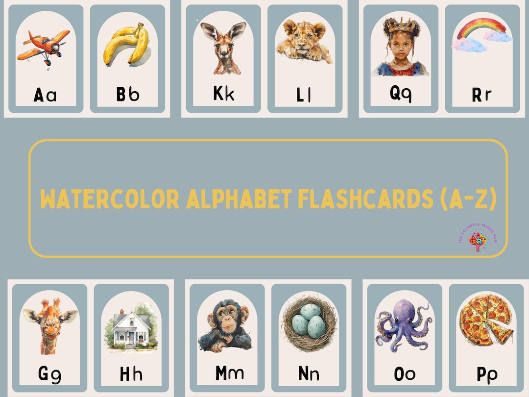 Watercolor Alphabet Flashcards (A-Z) - Etsy