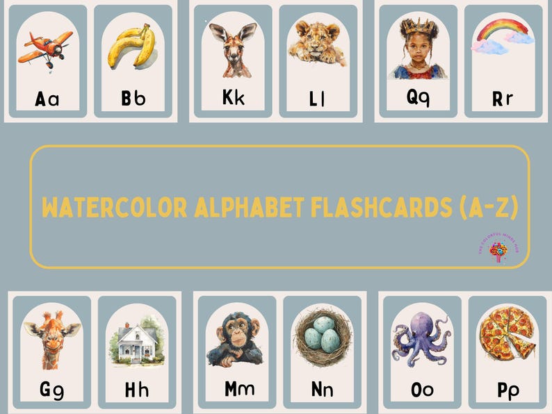 Watercolor Alphabet Flashcards (A-Z) - Etsy