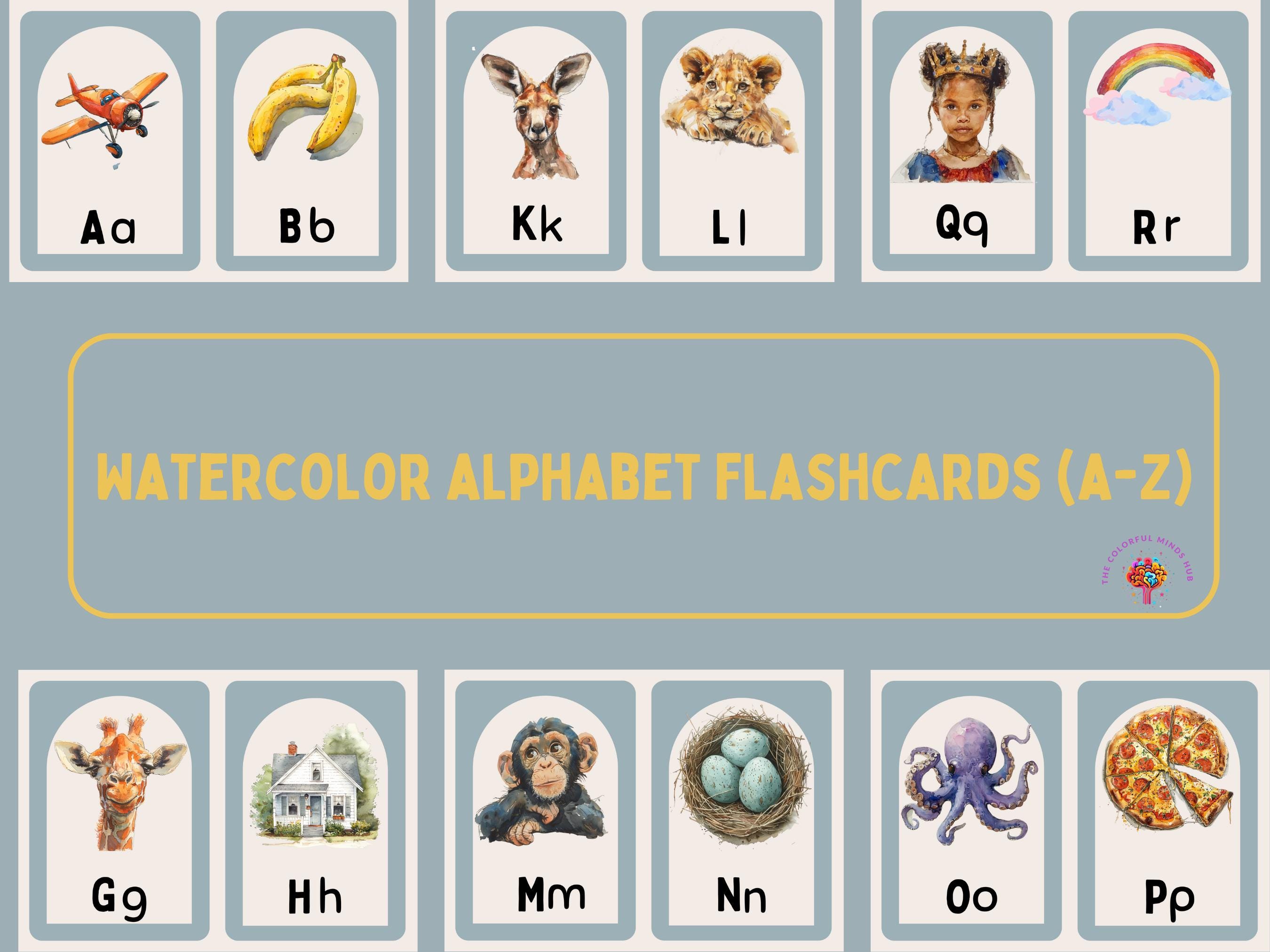 Watercolor Alphabet Flashcards (A-Z) - Etsy
