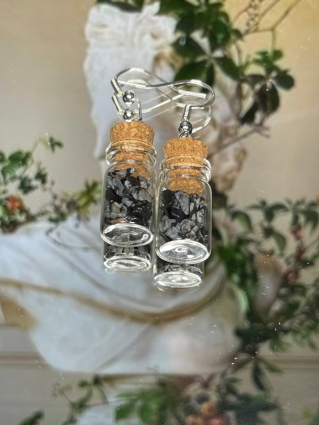 Snowflake Obsidian Crystal Vial Earring - Etsy