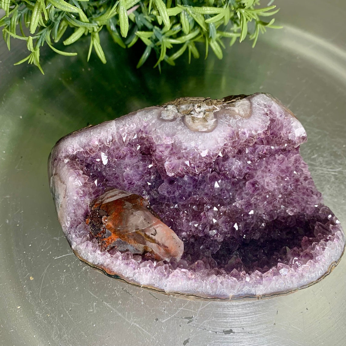Rare Uruguay Amethyst Geode With Calcite and Hematite - Etsy