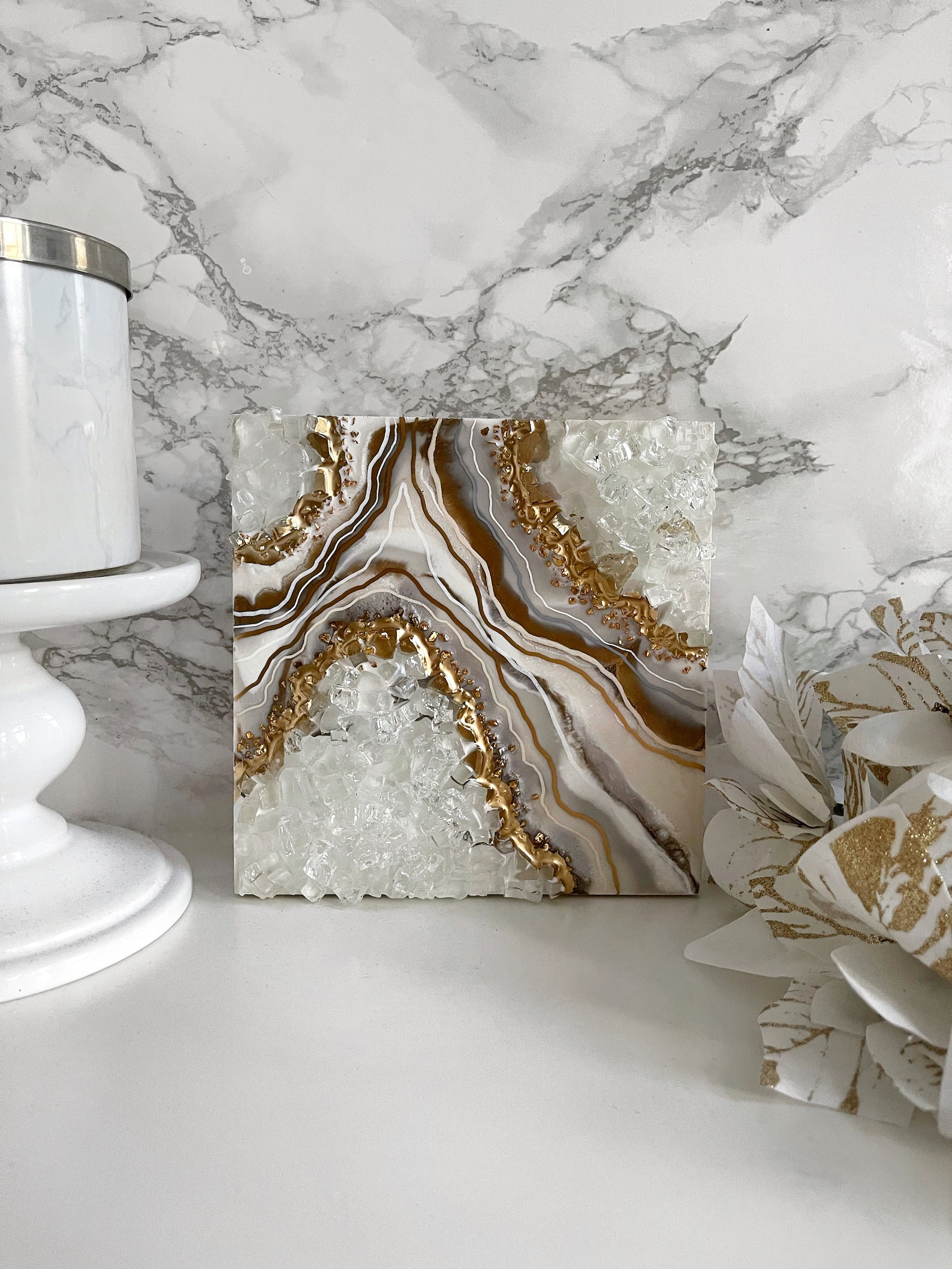 Resin Geode Art White and Gold Geode Wall Art 3D Geode - Etsy