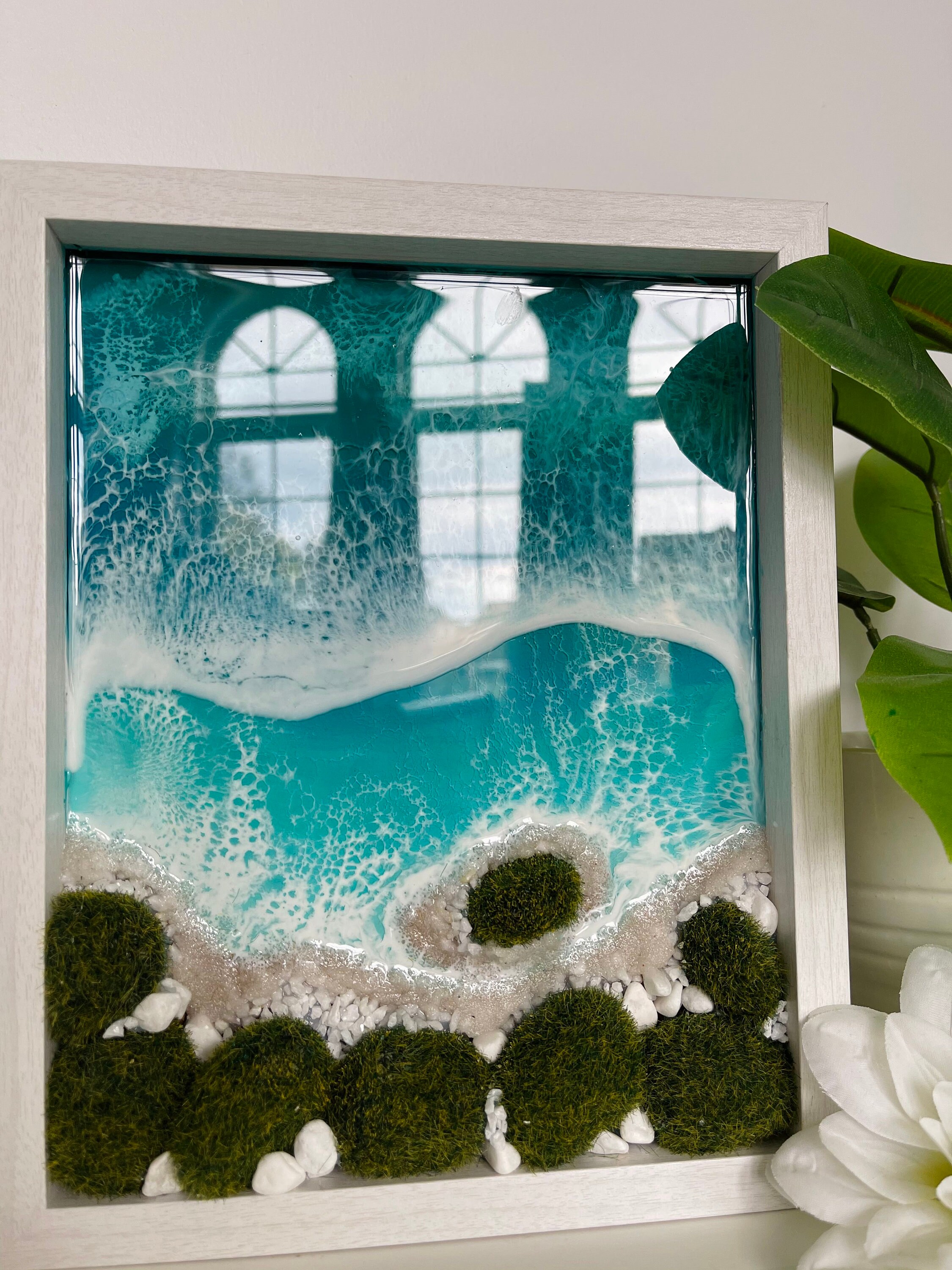 Shadow Box Blue Resin Ocean Art Coastal Beach Landscape | Etsy