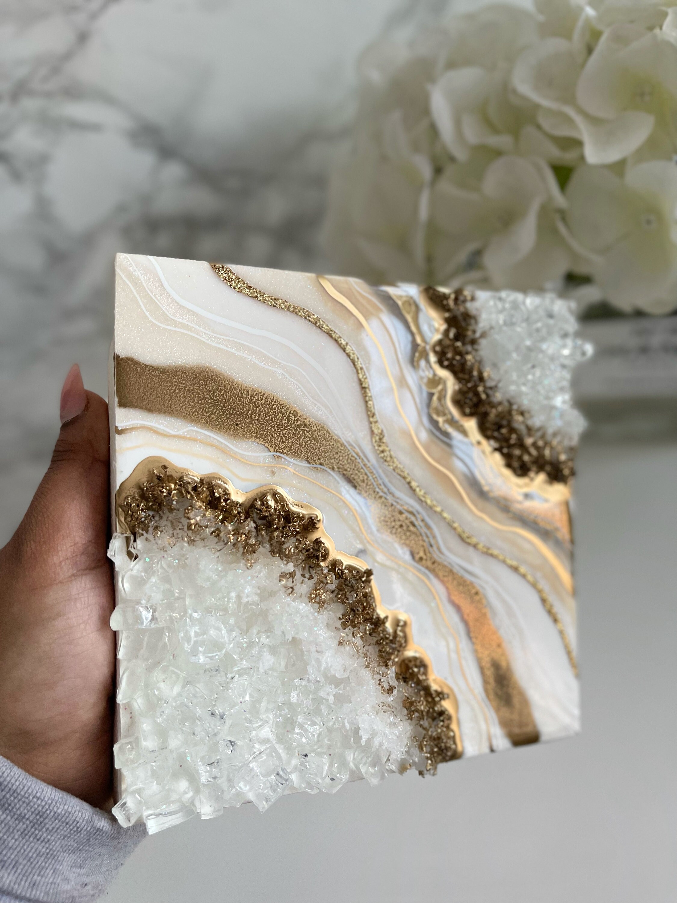Resin Geode Art White and Gold Geode Wall Art 3D Geode - Etsy