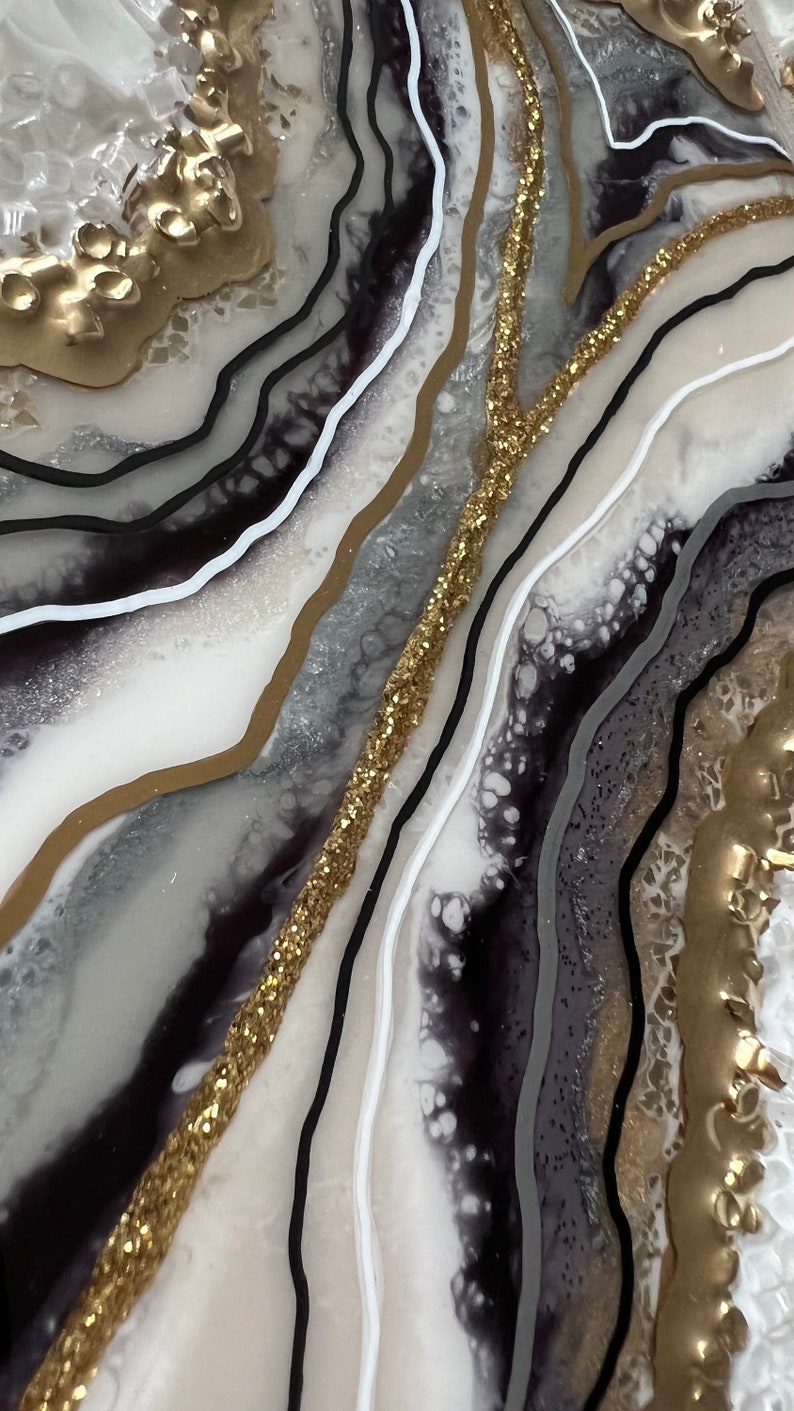 Resin Geode Art Black and Grey White and Gold Geode Wall - Etsy