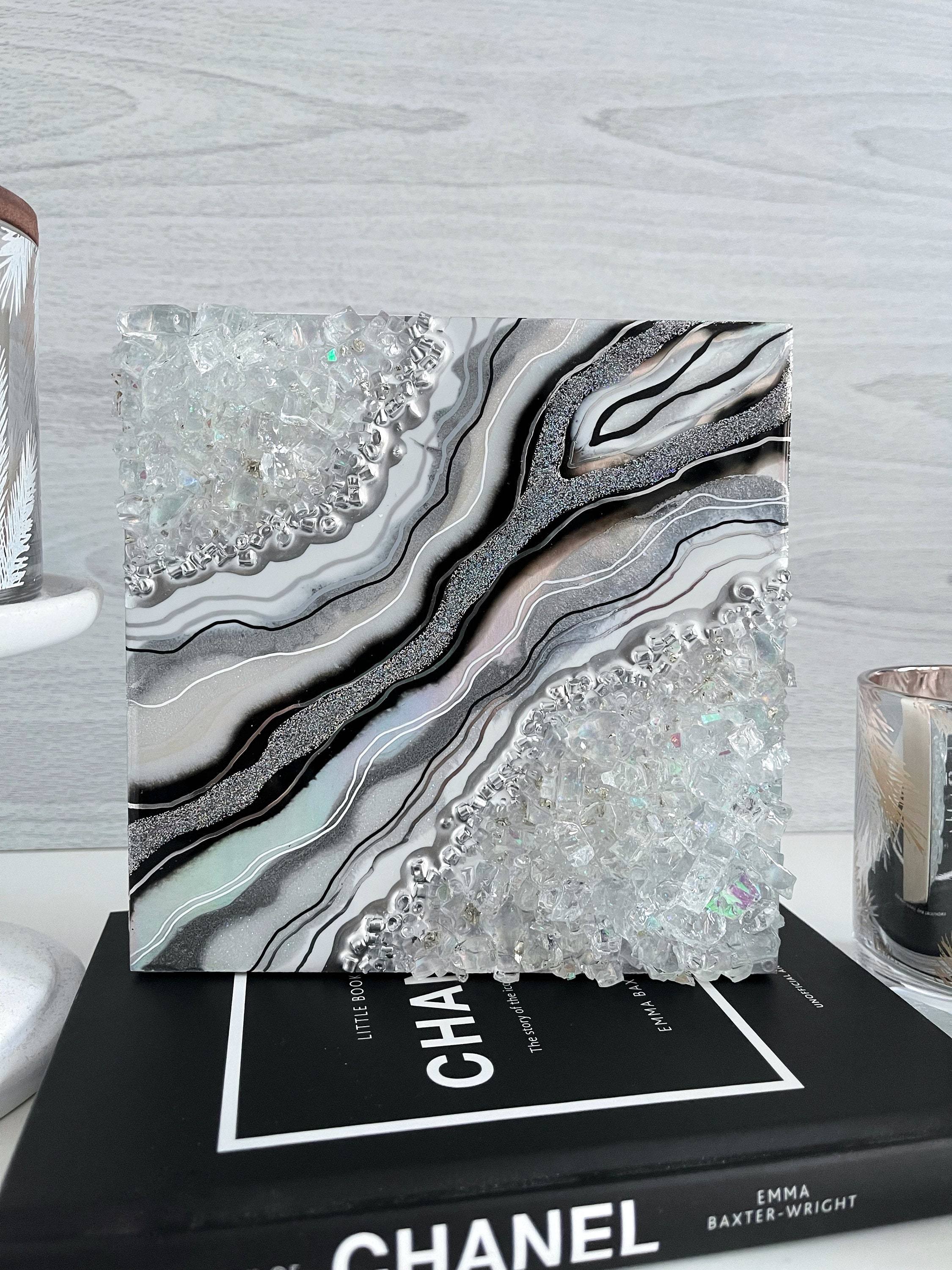 Resin Geode Art Black and Grey White and Silver Geode Wall - Etsy