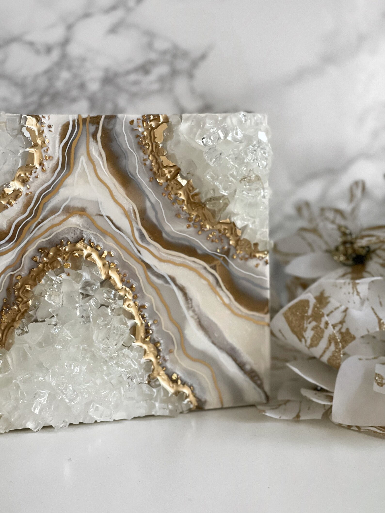 Resin Geode Art White and Gold Geode Wall Art 3D Geode - Etsy UK