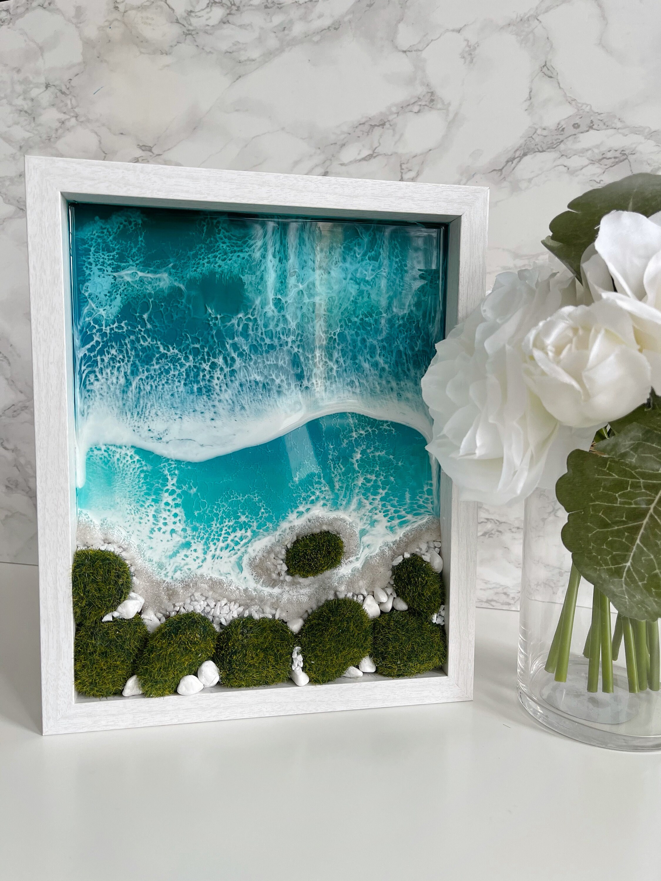 Shadow Box Blue Resin Ocean Art Coastal Beach Landscape | Etsy